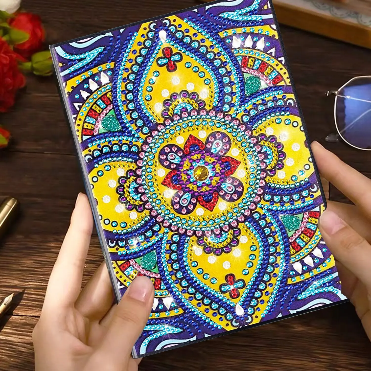 Blue Color Flower Crystal Diamond Painting Art Kit A5 Notebook Leather ...