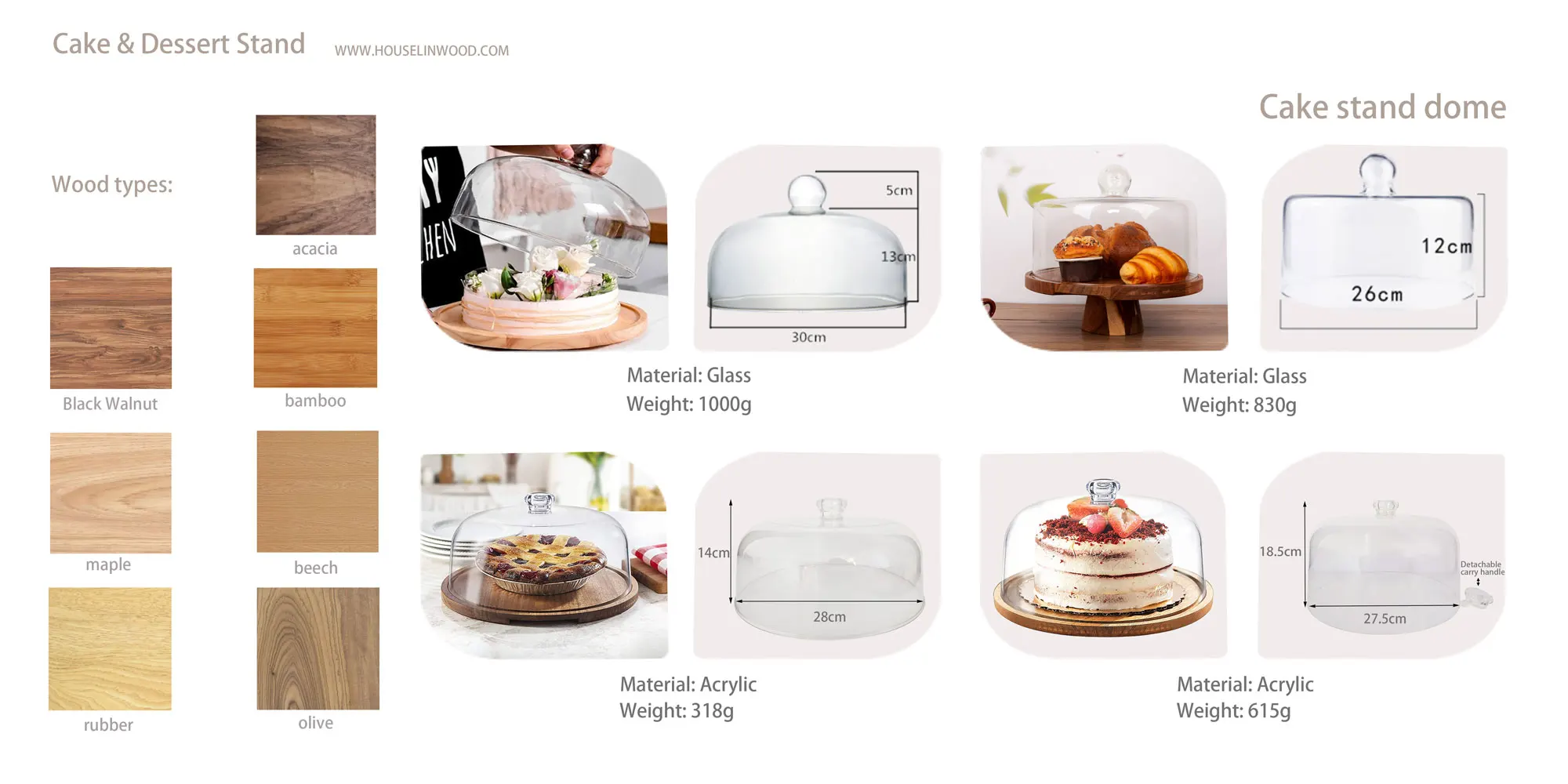 Wholesale Cake Stand - Wooden Cake Plate with Acrylic Dome