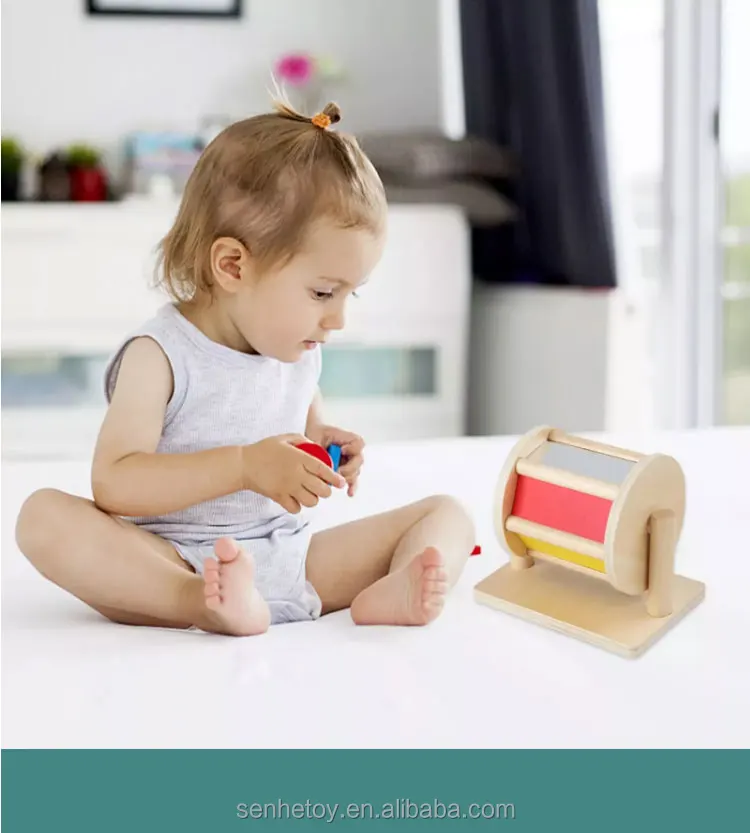 Wooden Montessori Roller Rainbow Drum Toys for Sensory Learning