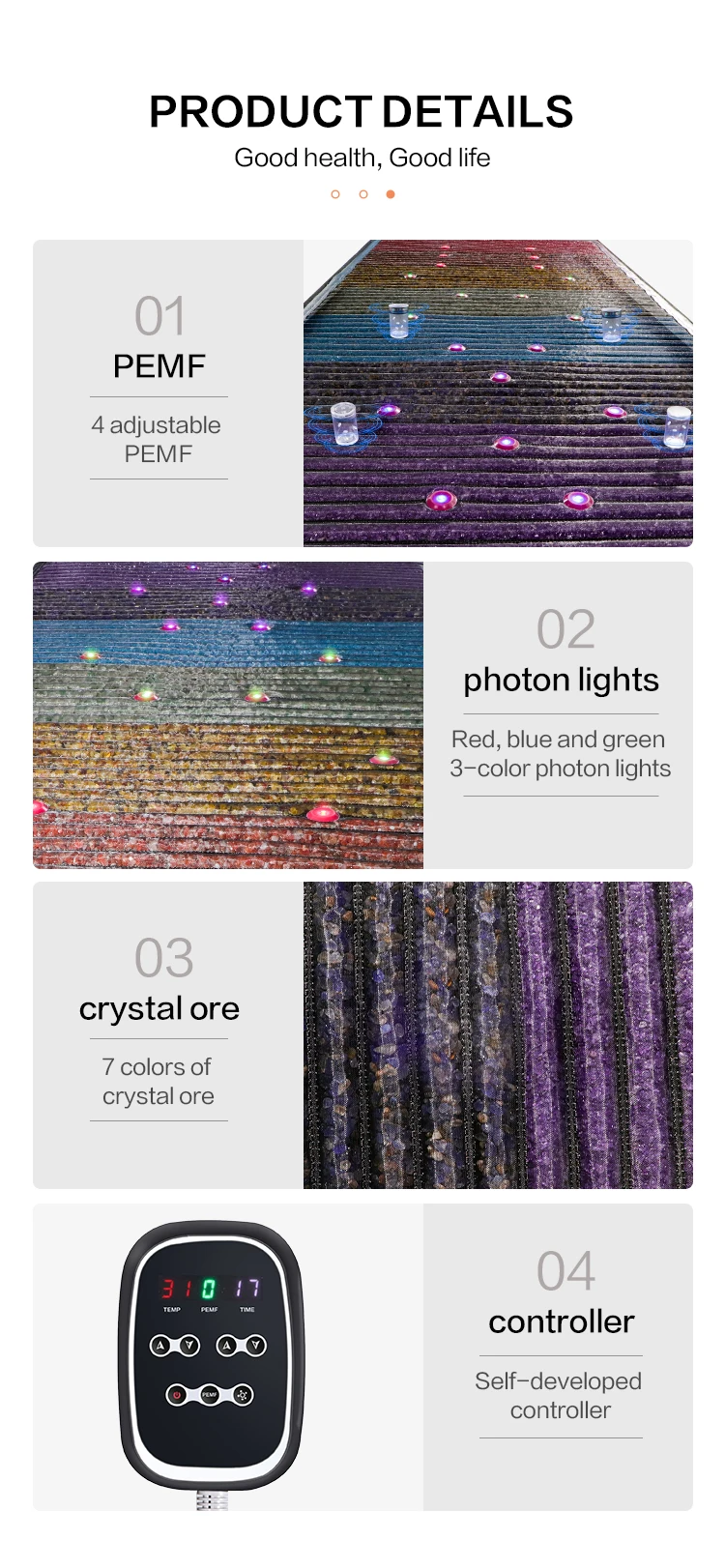 Heat Chakra 7 Gemstone Amethyst Professional Pemf Mat Healing Far ...