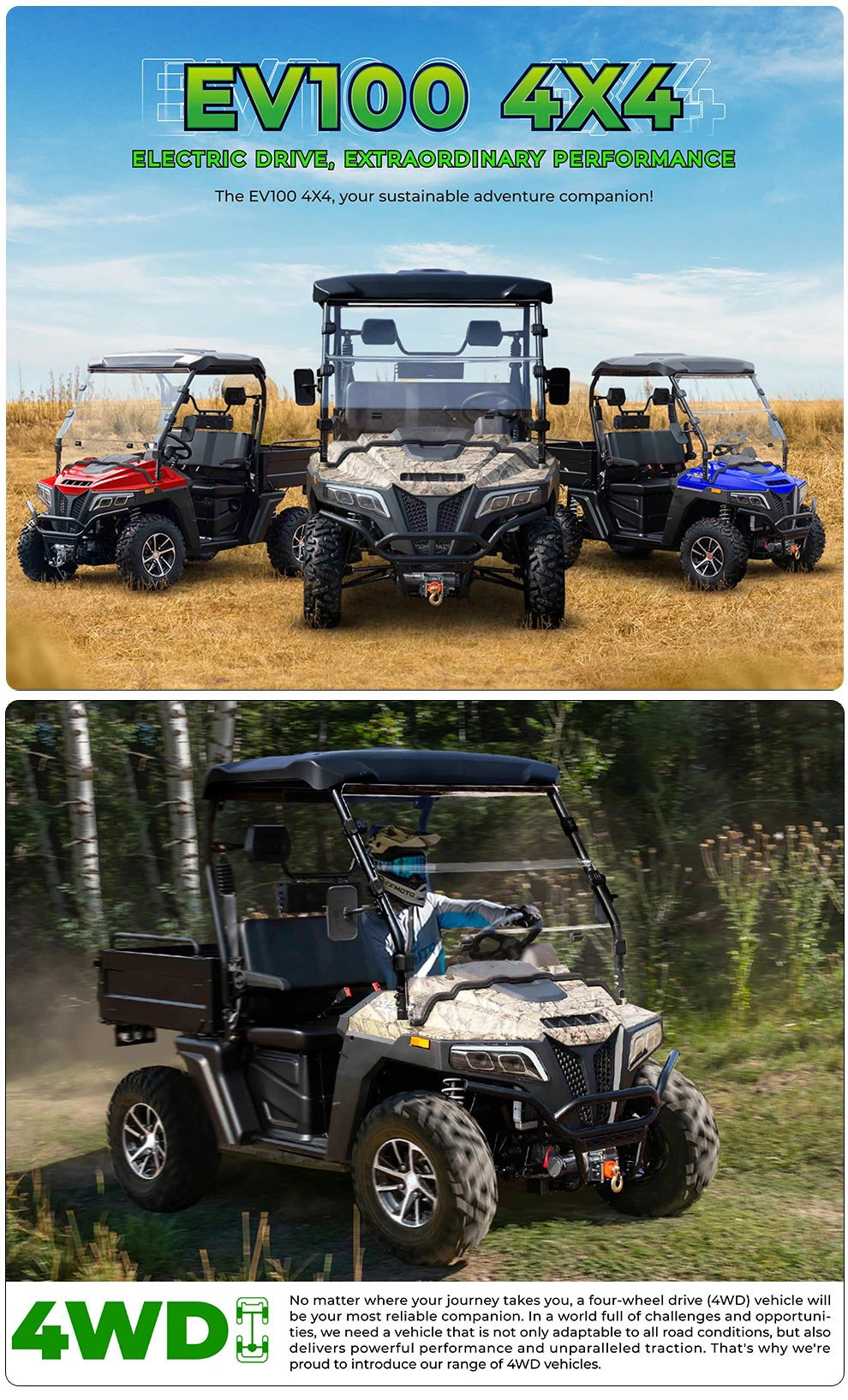 New 10KW Off Road Farm AWD FWD Electric UTV with Cargo| Alibaba.com