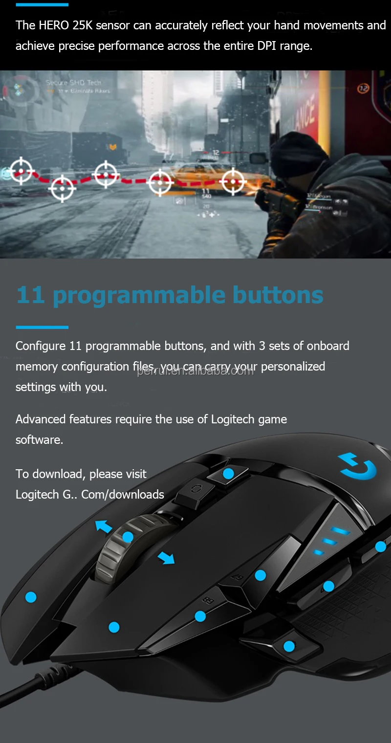 Logitech G502 Hero 25000DPI Wired Gaming Logitech Mouse Waterproof 1 ...