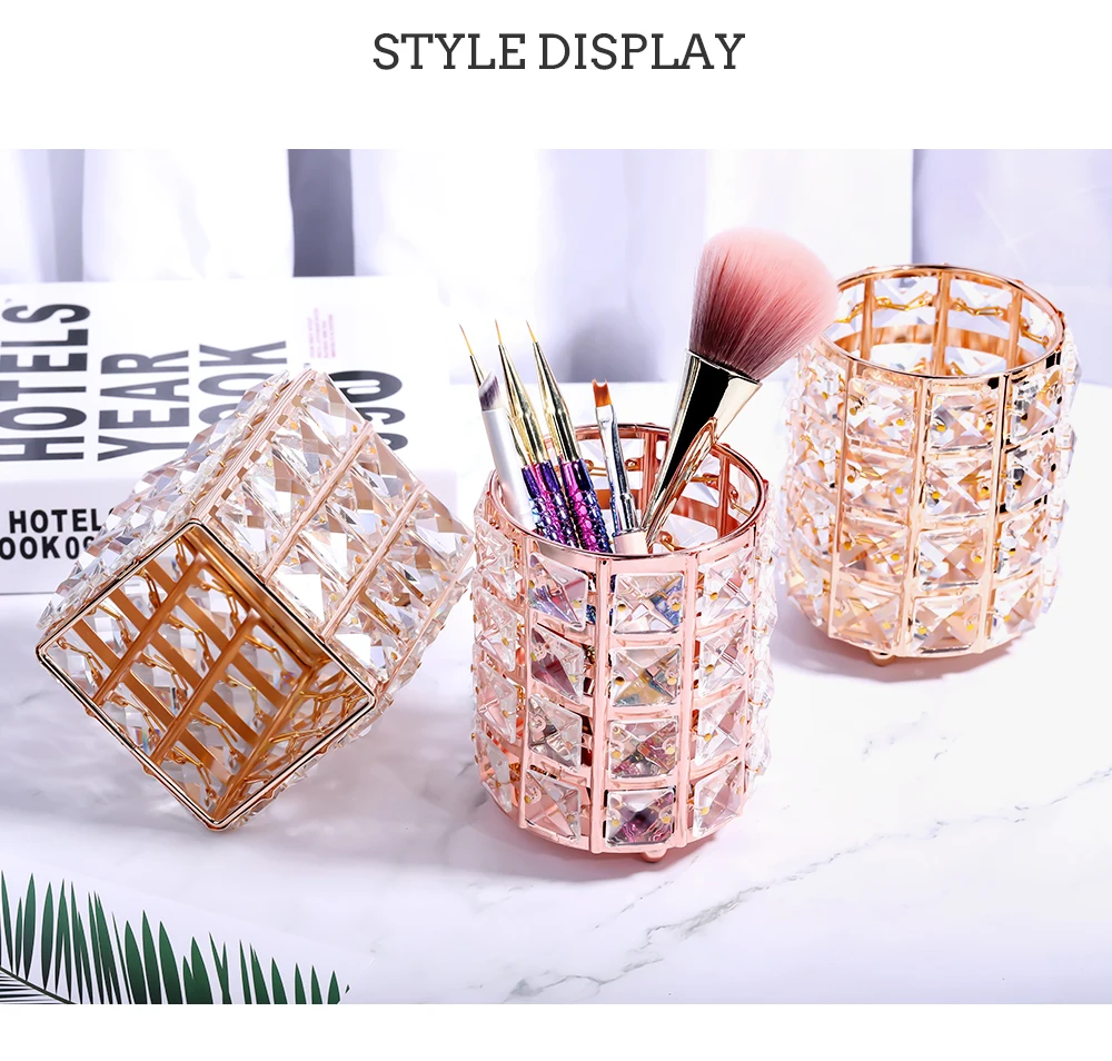 Luxury Makeup Brushes Holder Cup Orange Yellow Round Square Shiny ...