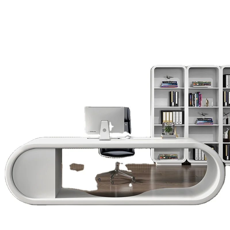High Glossy Curved Round Ceo Office Desk Table Manager Modern Executive ...