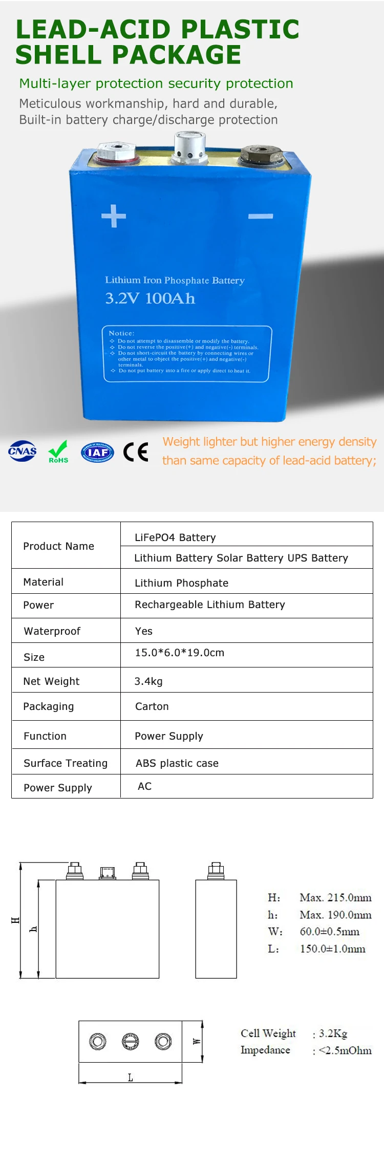Batterie Solaire Lithium Rechargeable 3.2v100ah Li-ion Lithium Ion ...