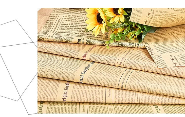 Tondo 50x70cm Kraft Paper Retro English Newspaper Flower Wrapping ...