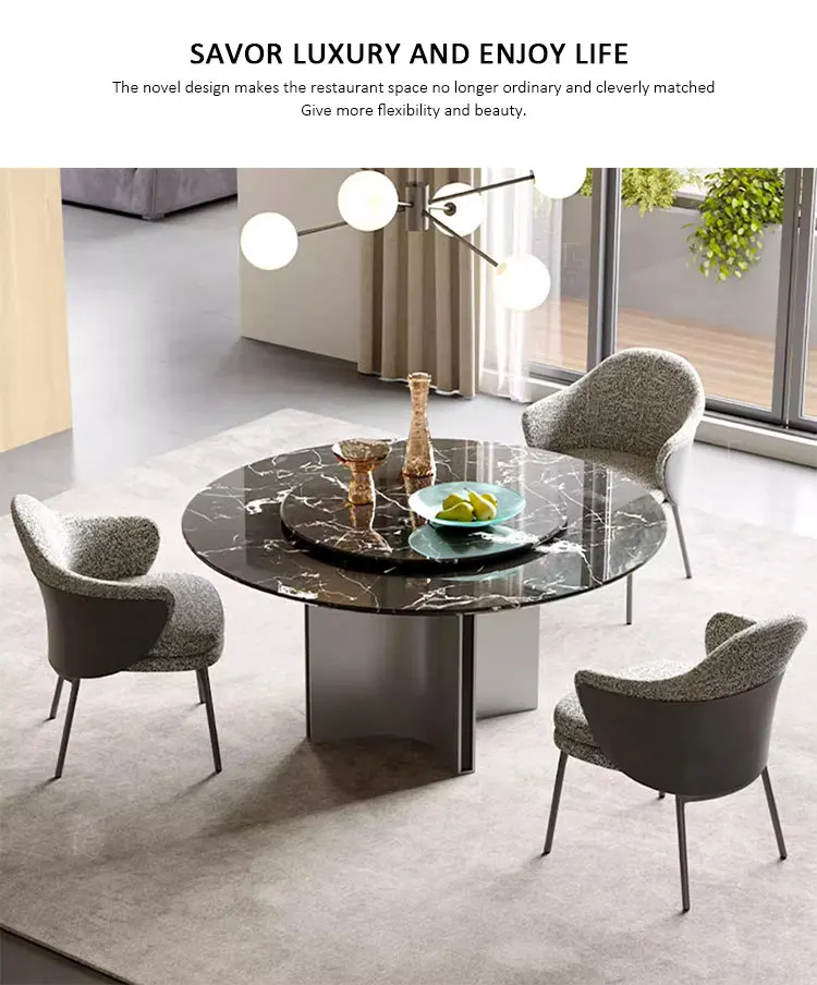 Foshan Modern Luxury Custom 180cm Black 12 Seater Round Marble With ...