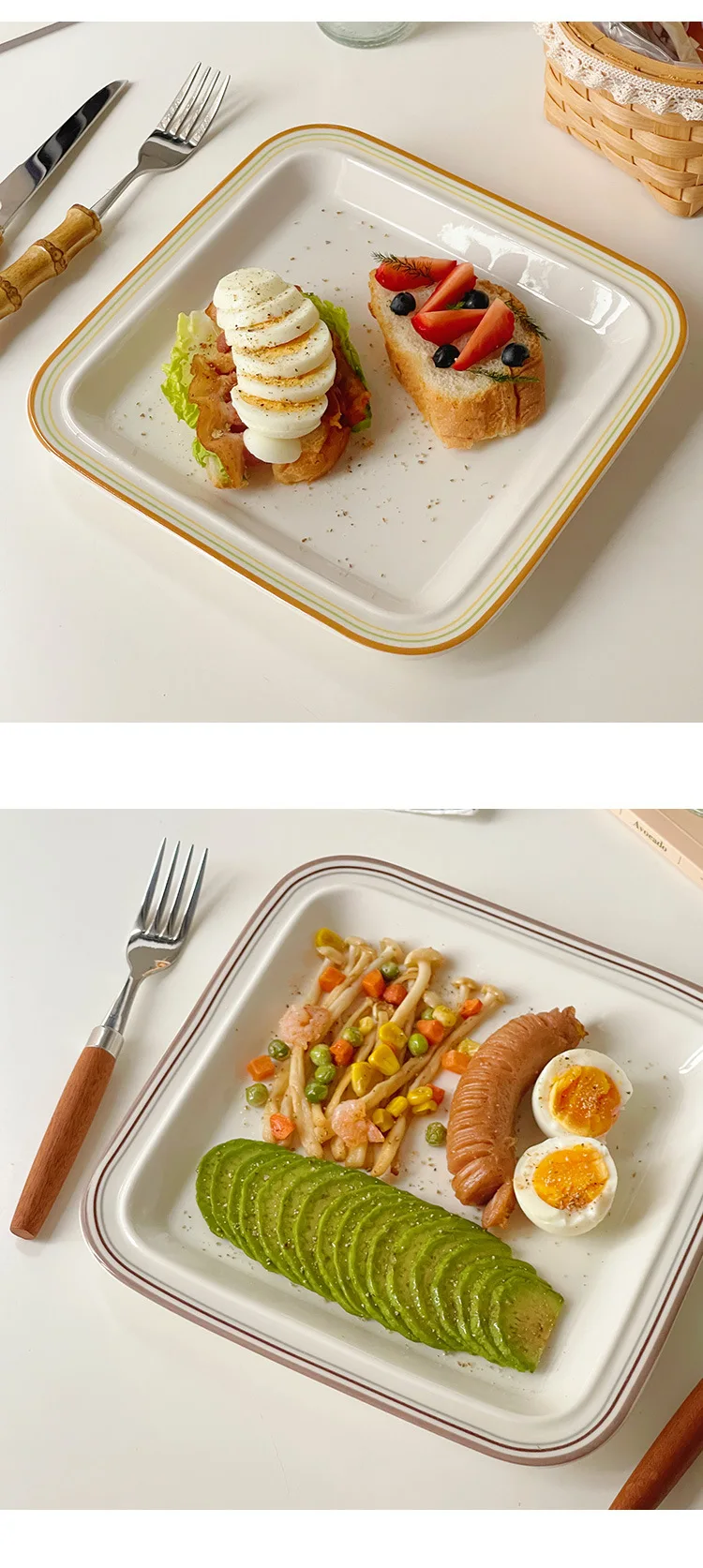 Solhui Ins Retro Ceramic Square Dishes Home Food Sushi Plates With ...