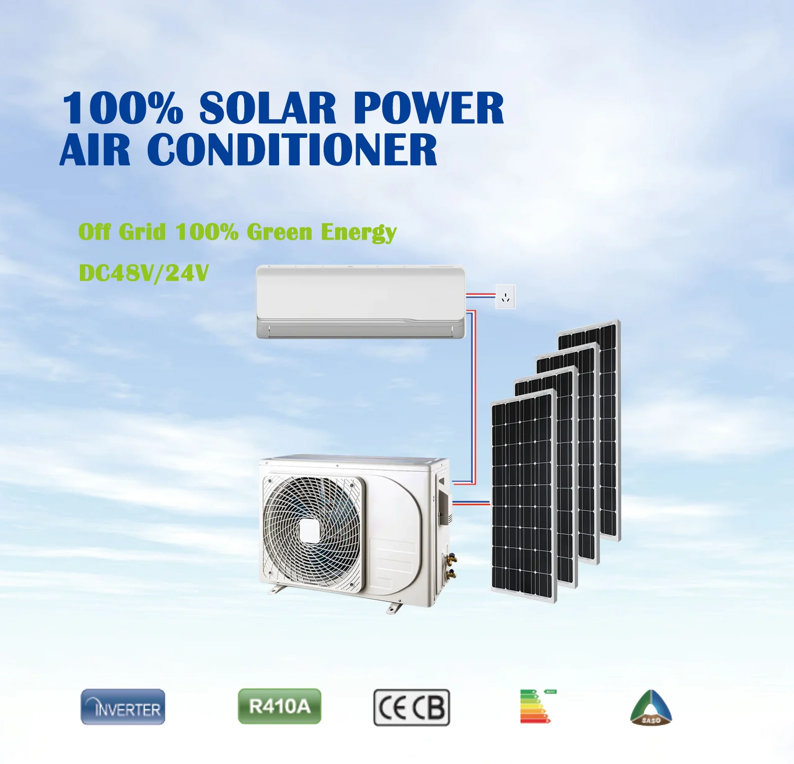 AC/DC Hybrid Solar Inverter Air Conditioner 100% Solar AC Air ...