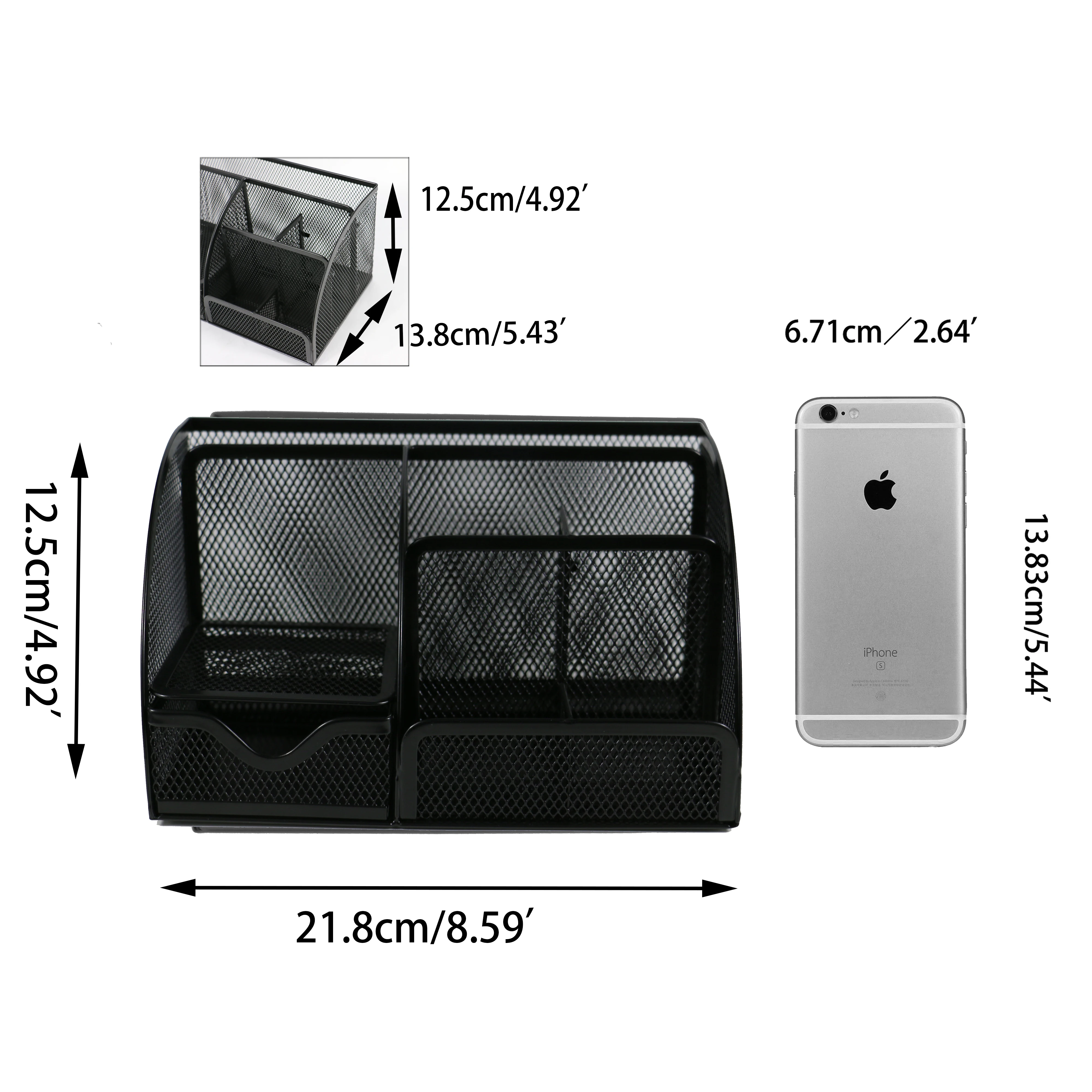 6 Compartments Metal Mesh Office Desk Organizer with Drawer