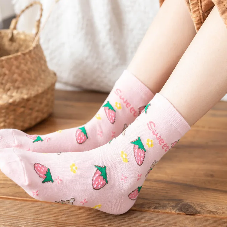 Stylish Cute Cartoon Spotted Socks Heart Space Bear Strawberry Flower ...