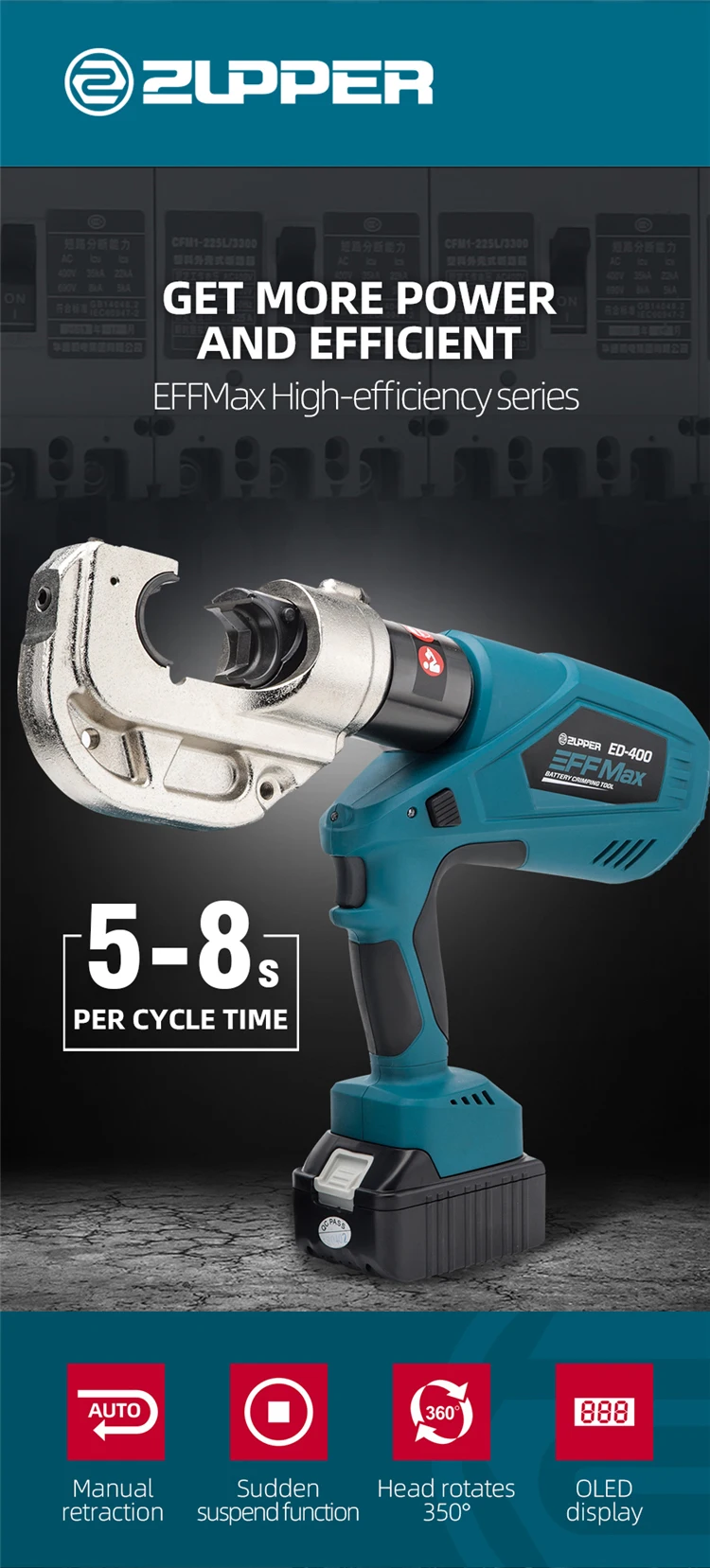 ZUPPER Portable Hydraulic Crimper - Battery Powered Tool