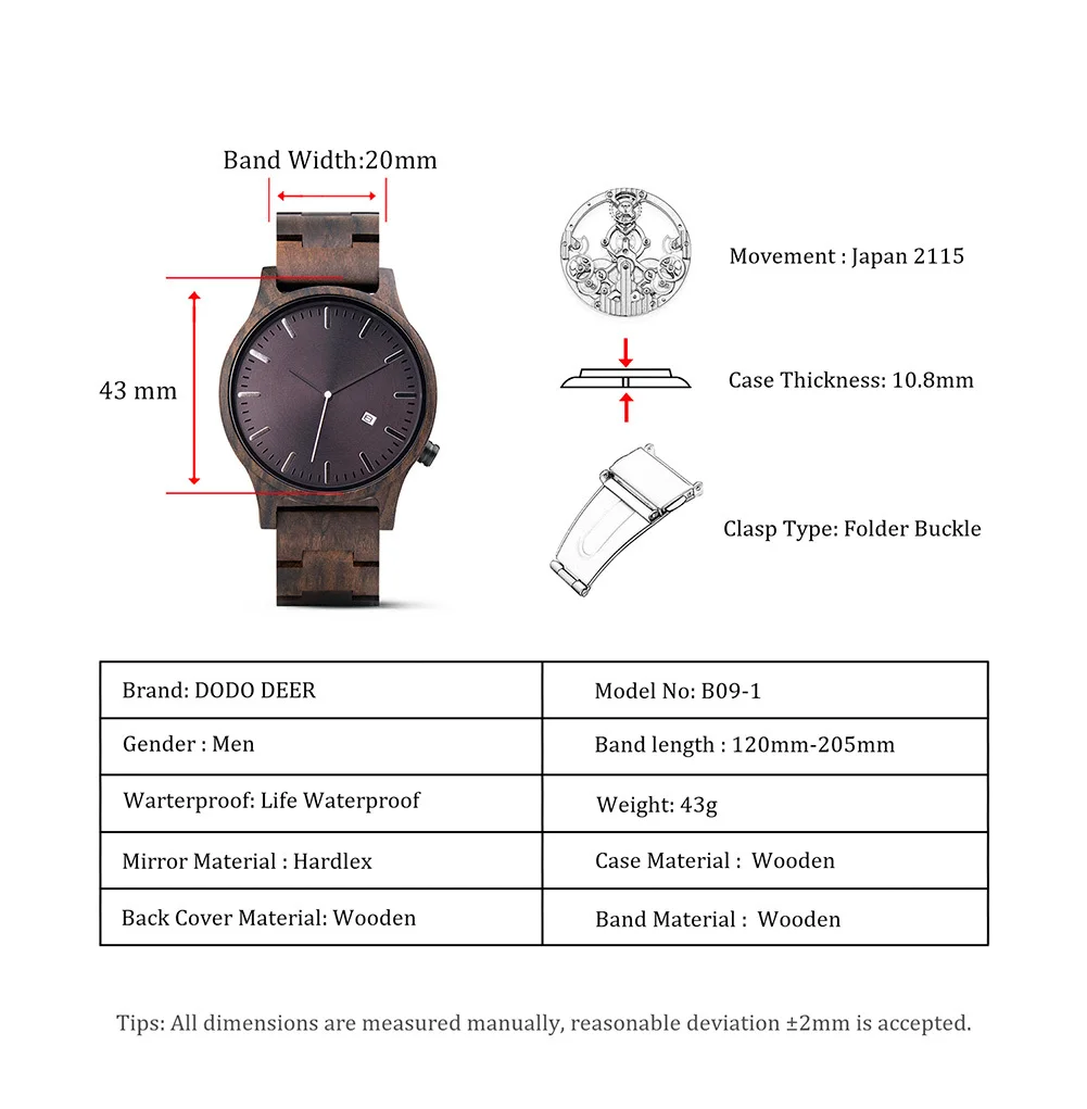 DODO DEER Handmade Wood Men Watch - Designer Quartz Wristwatch