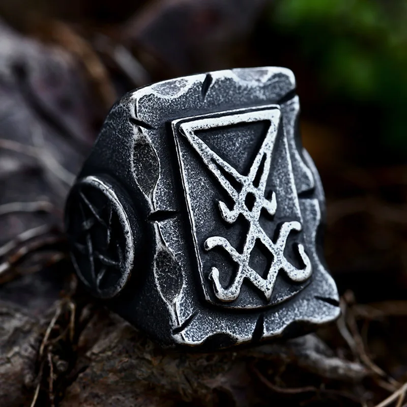 Stainless Steel Satan Ring Vintage Lucifer Signet Ring Men Women - Buy ...