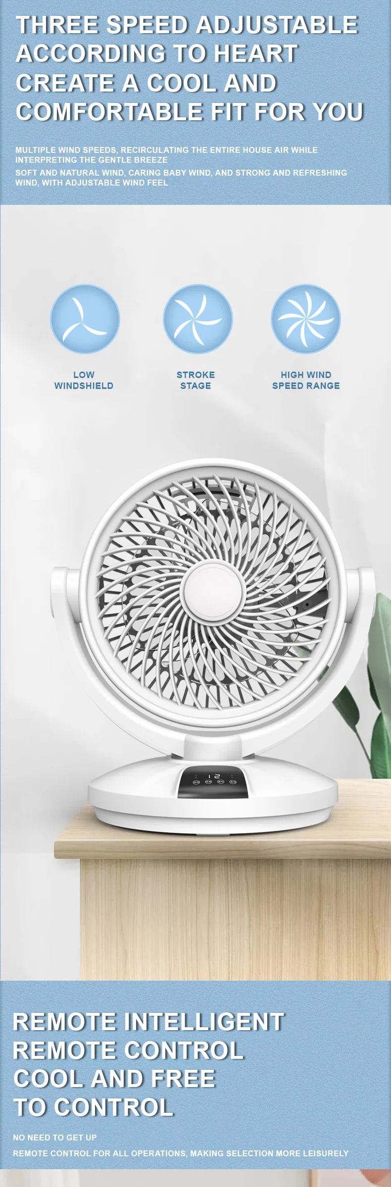 Custom Smart Remote Control Desktop Fan Office Home Cycle Mini Portable ...
