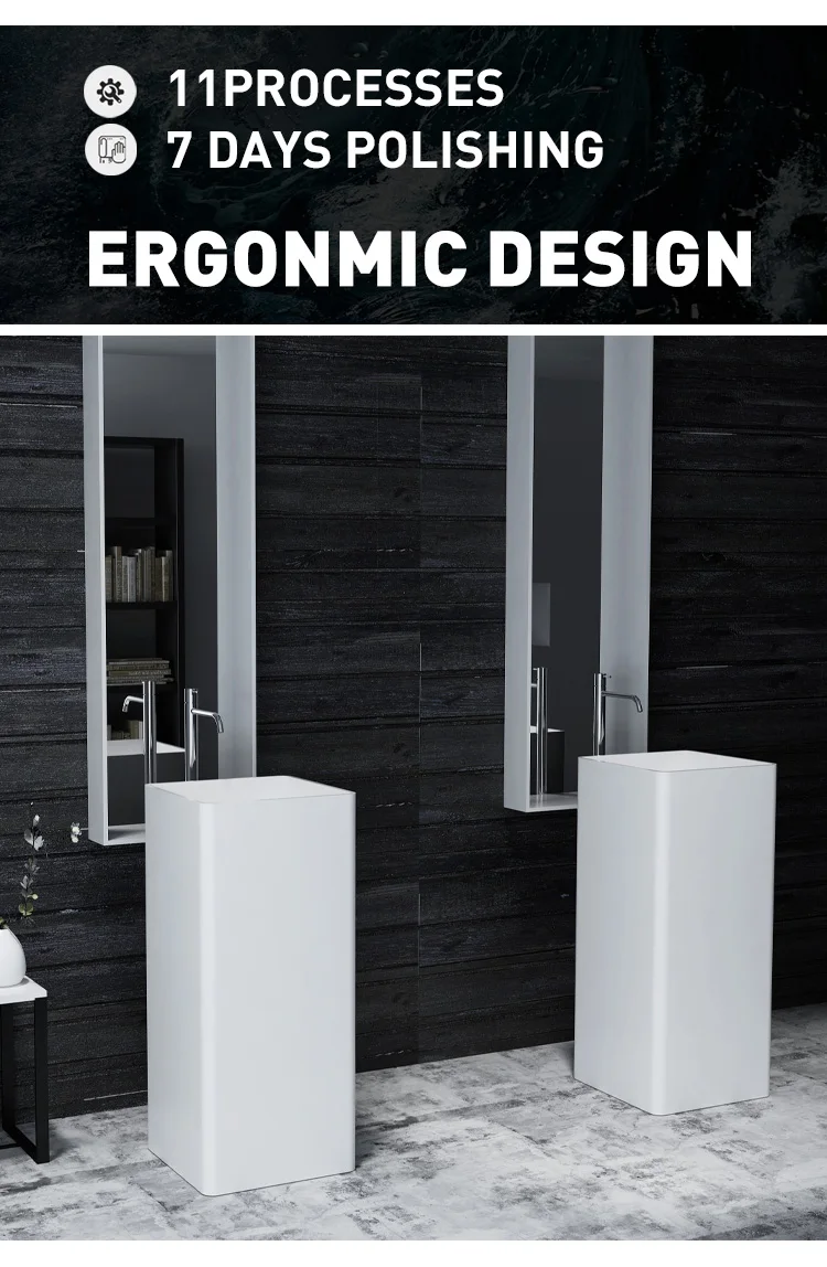 Gm Solid Surface Wash Basin Square Pedestal Sink Hand Wash Basins Bathroom Wares With Drawer ...