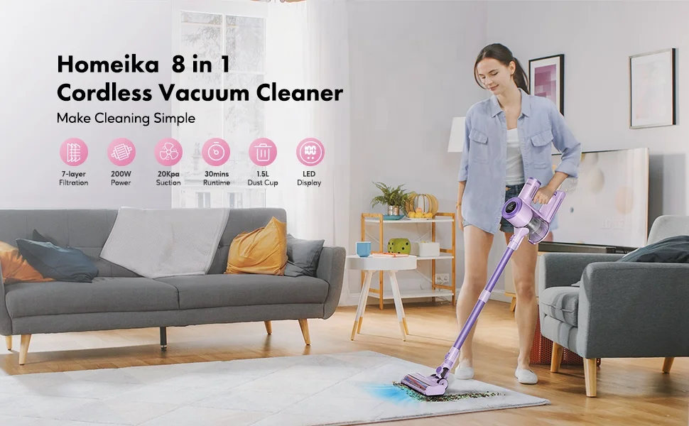 Homeika H016 Purple 20kpa Powerful Suction Vacuum Cleaner With Led ...