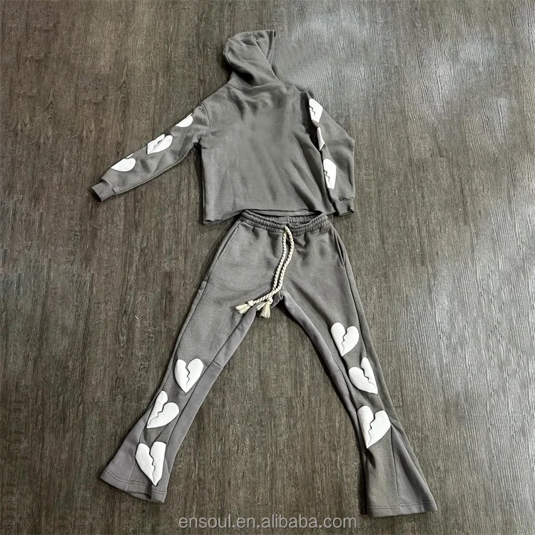 Custom Flared Tracksuit Men Streetwear Graphic 3d Puff Print Stacked ...