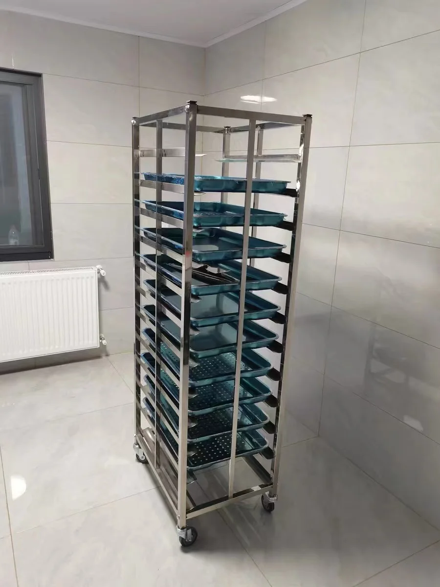 Stainless Steel Tray Rack Trolley Food Drying Box Tray Rack Trolley for ...