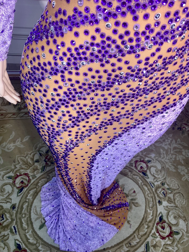 Purple Diamonds Mesh Red Carpet Dress Trending Products New Arrivals ...