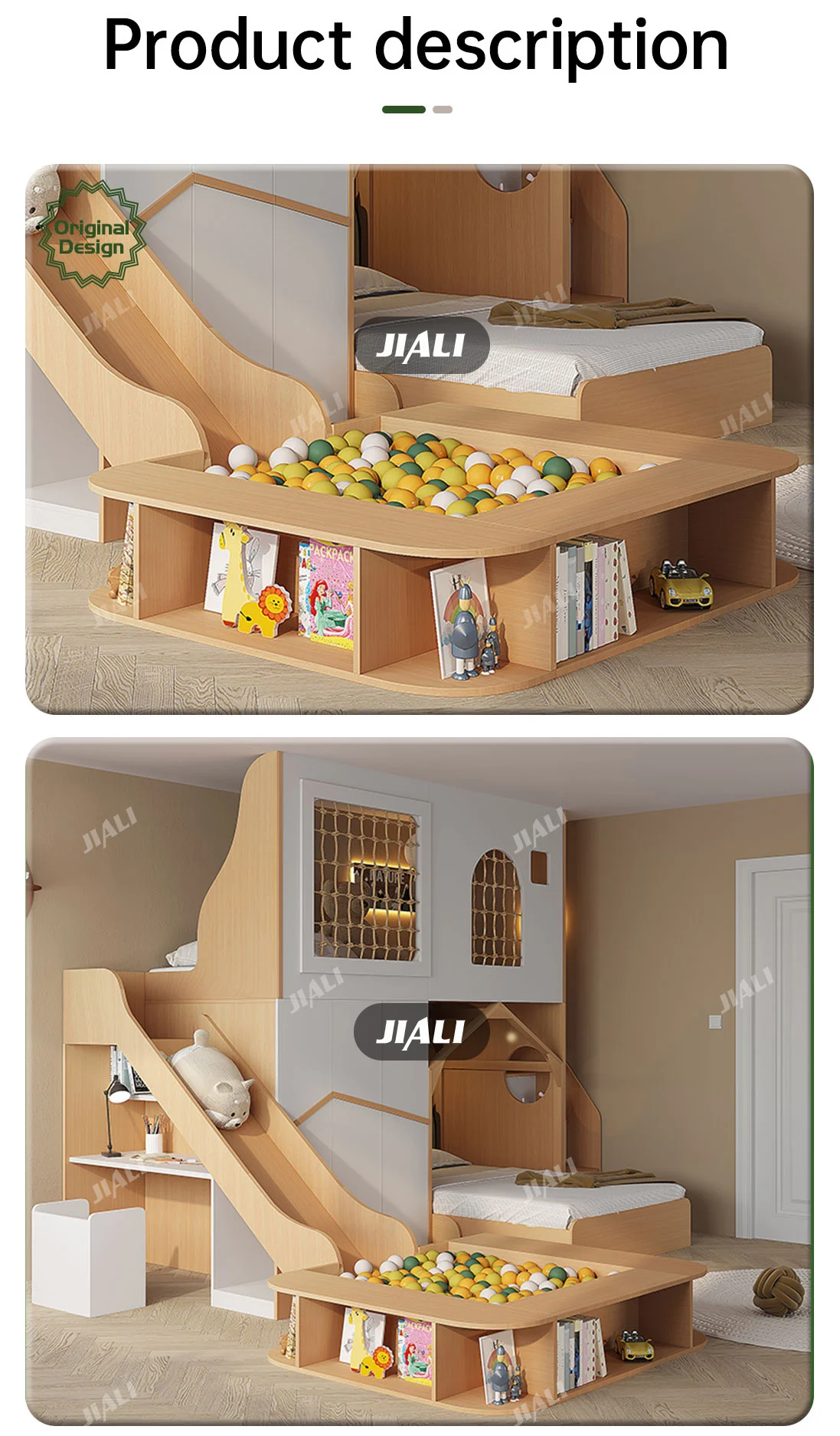 Manufacture Customized Girls Boys White Ball Pit Twin Size Mdf Slide Bed Bedroom Set Kids ...