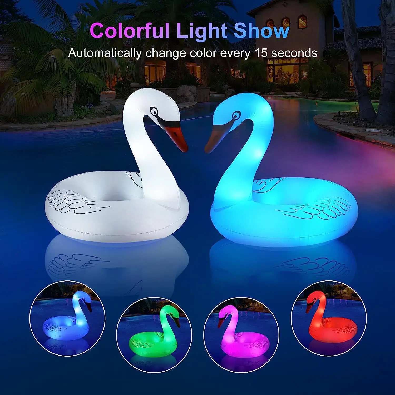 42'' Inflatable Swan Pool Float with Colorful Lights, LED Color ...