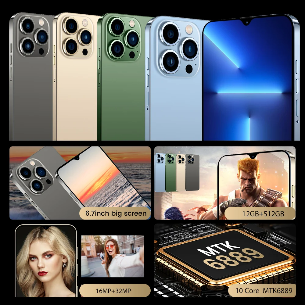 Popular New I13 Pro Max 6.7 "12gb+512gb Original 5g Smart Phone Android ...