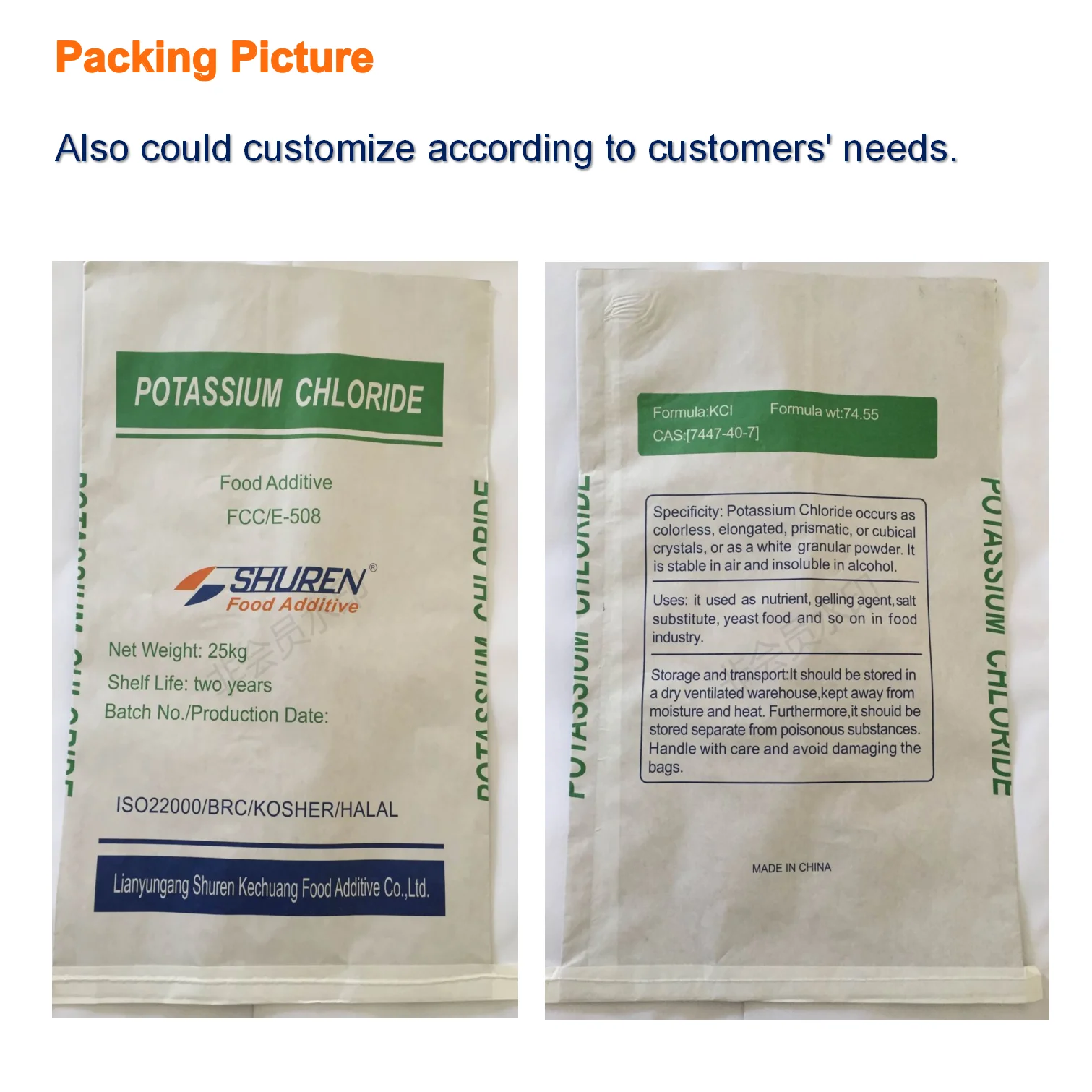 Food Grade Food Additive 99.5% Kcl Potassium Chloride Specification ...