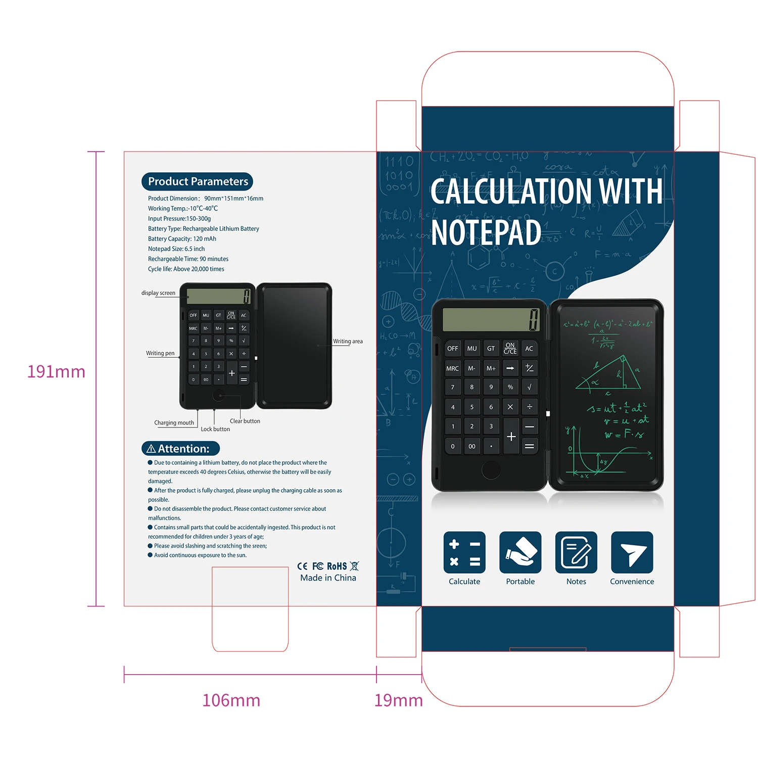 6.5 Inch Portable Digital Memo Pad Notepad 12 Digit Lcd Display ...