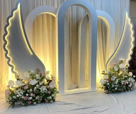 New Style Pvc Stage Arch Backdrop Design 3d Metal Angel Wings ...