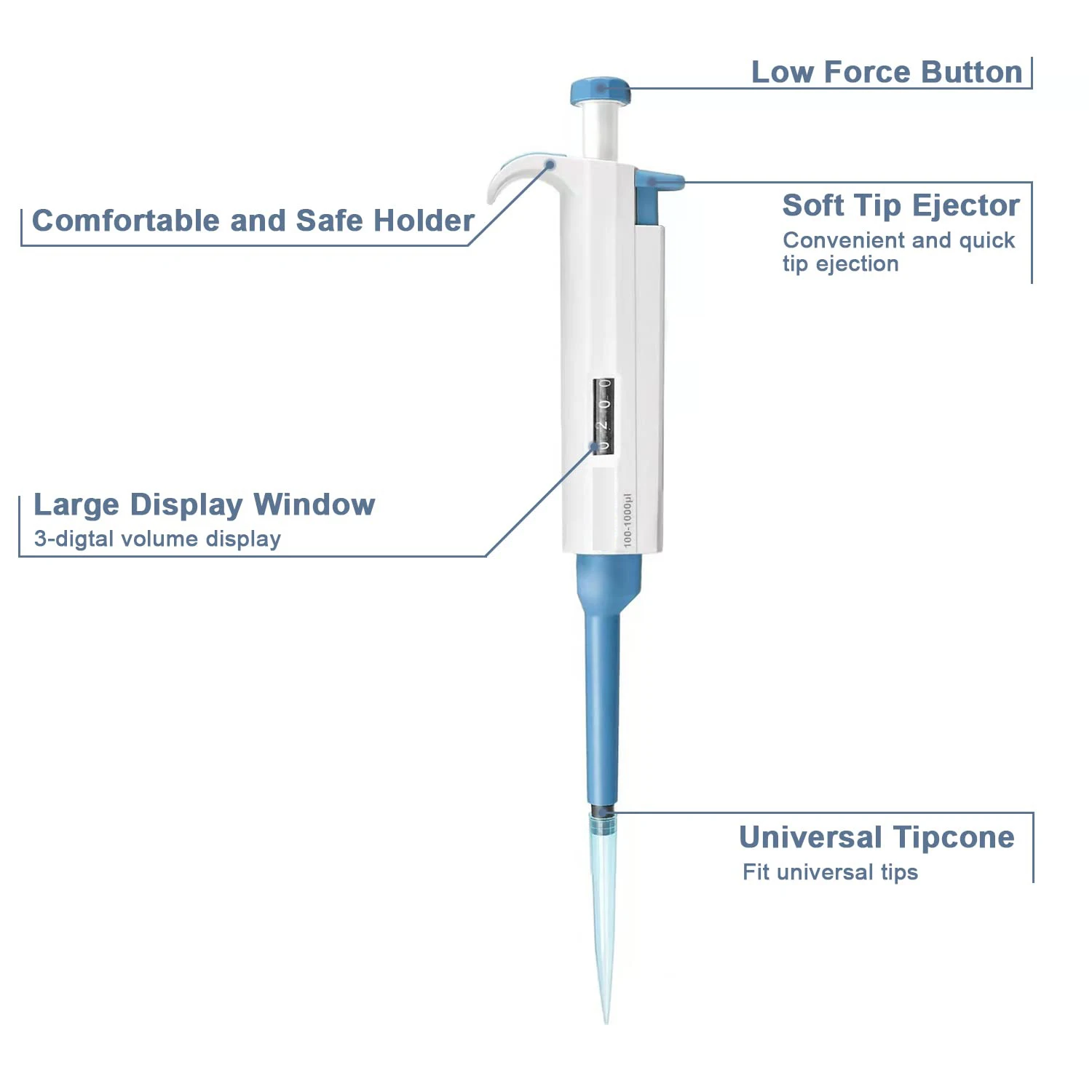 Lab Micropipette Adjustable Volume Single Channel Pipettors 100-1000ul ...