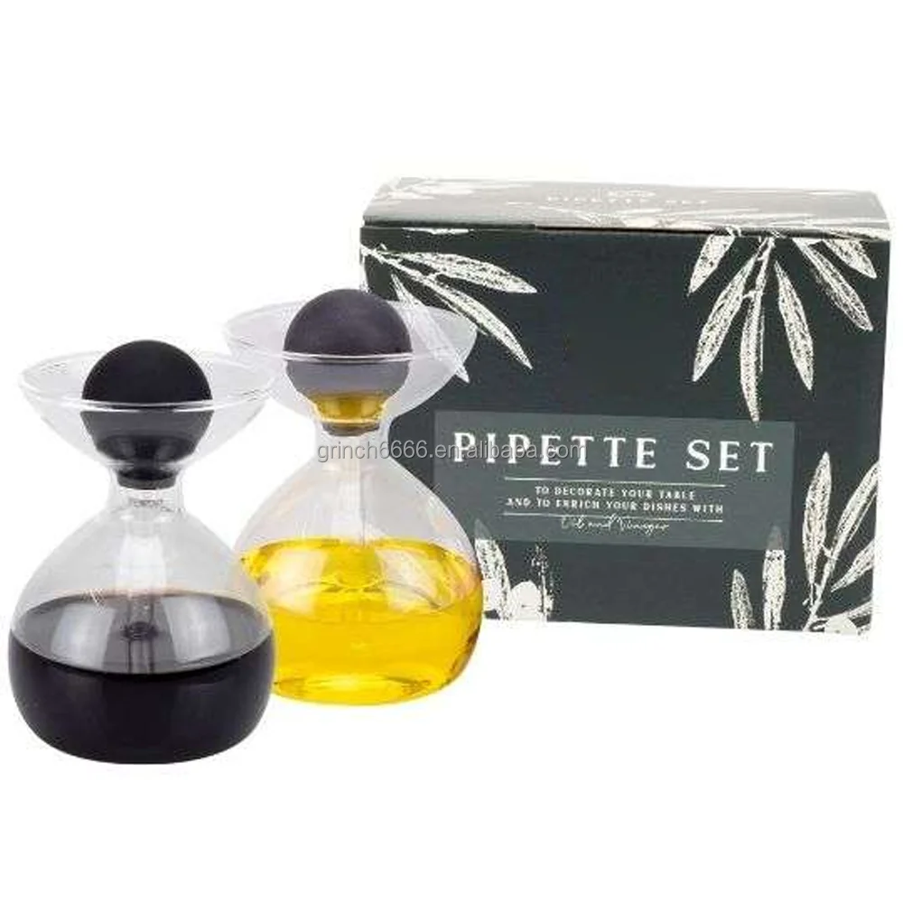 Glass Olive Oil and Vinegar Set with Pipette Glass Pipette Set Handmade ...