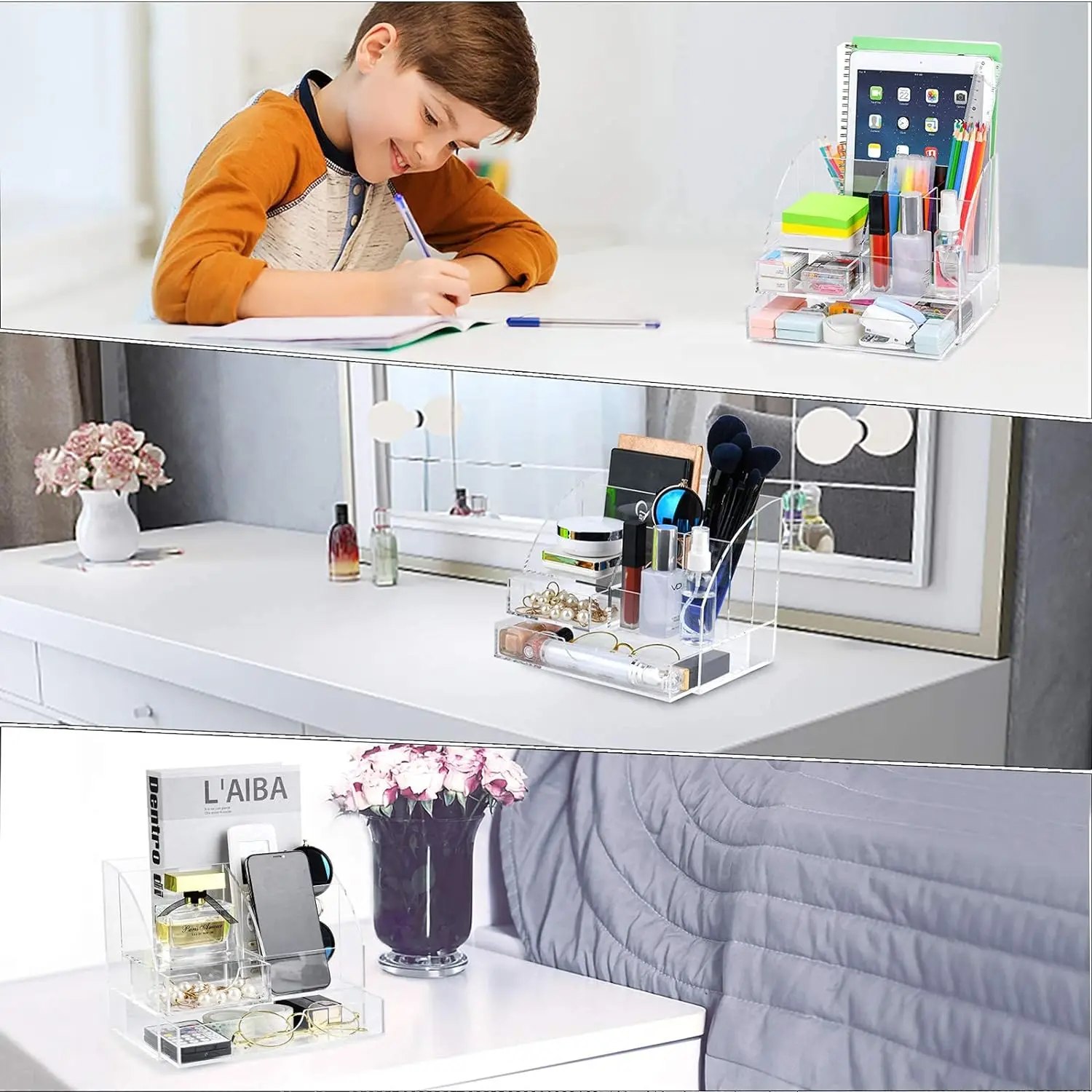 Acrylic Clear Office Desk Stationary Organizer Drawers Desktop ...