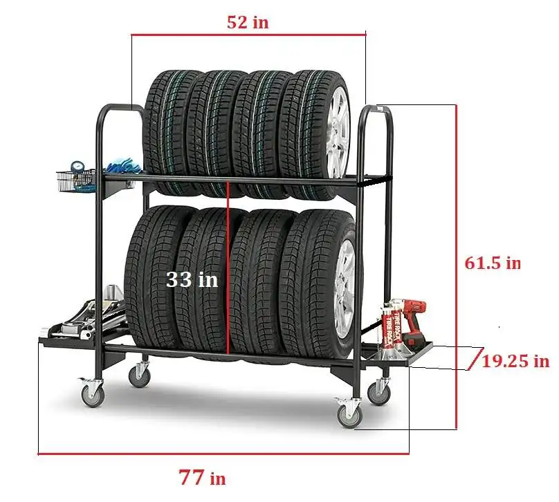 Heavy Duty Tire Rack - Rolling Tire Shelf with Wheels