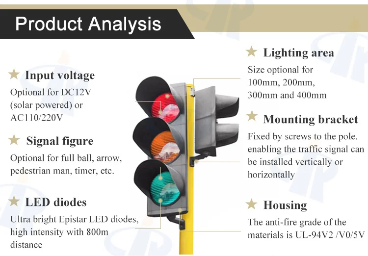 200mm Solar Powered LED Traffic Signal Lights Controller for Roadway ...