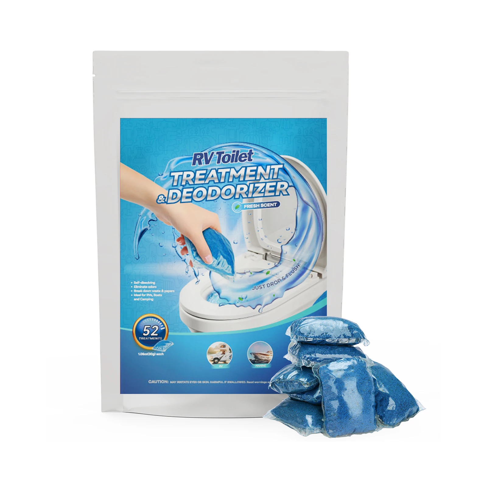 Efficient RV Septic Toilet Treatment - 52 Packs Deodorizer