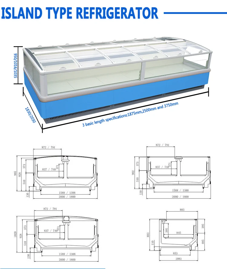 Supermarket Refrigerator Display Freezer Produce Display Cooler Island ...