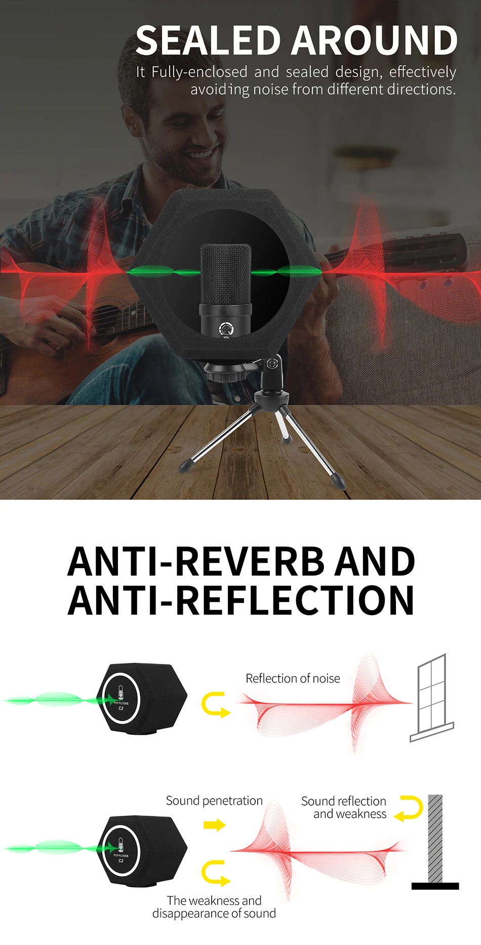 C2 Studio Recording Wired Mic Isolation Shield Windscreen Anti-P OP Microphone Filter| Alibaba.com