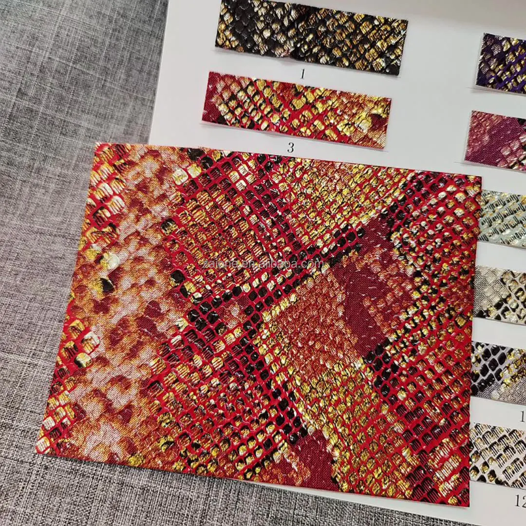 1MM Metallic Foil Texture Embossed Snake Grain PU Leather