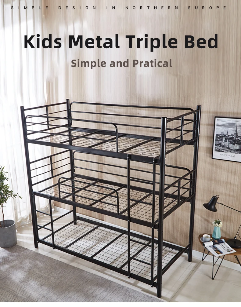Modern Design Metal Bunk Beds Triple Upper Middle Beds Nursery Classes ...
