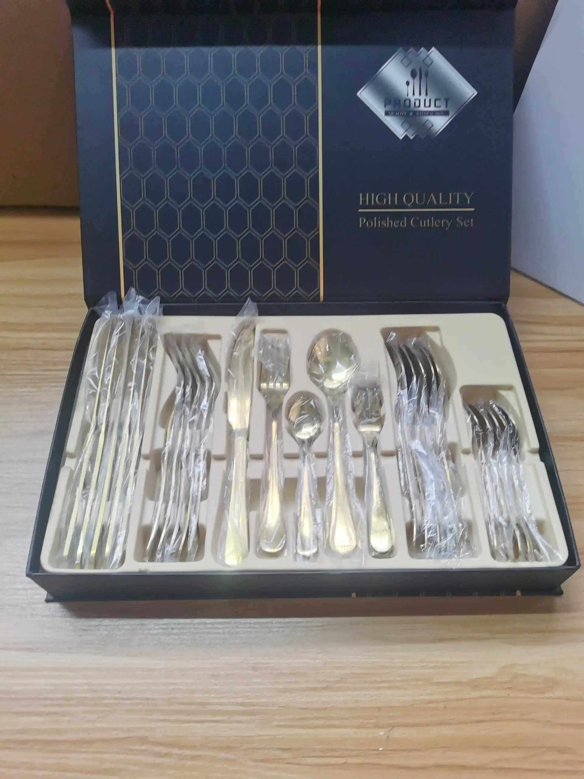 Custom Luxury 24pcs Flatware With Gift Box Gold Silver Stainless Steel ...