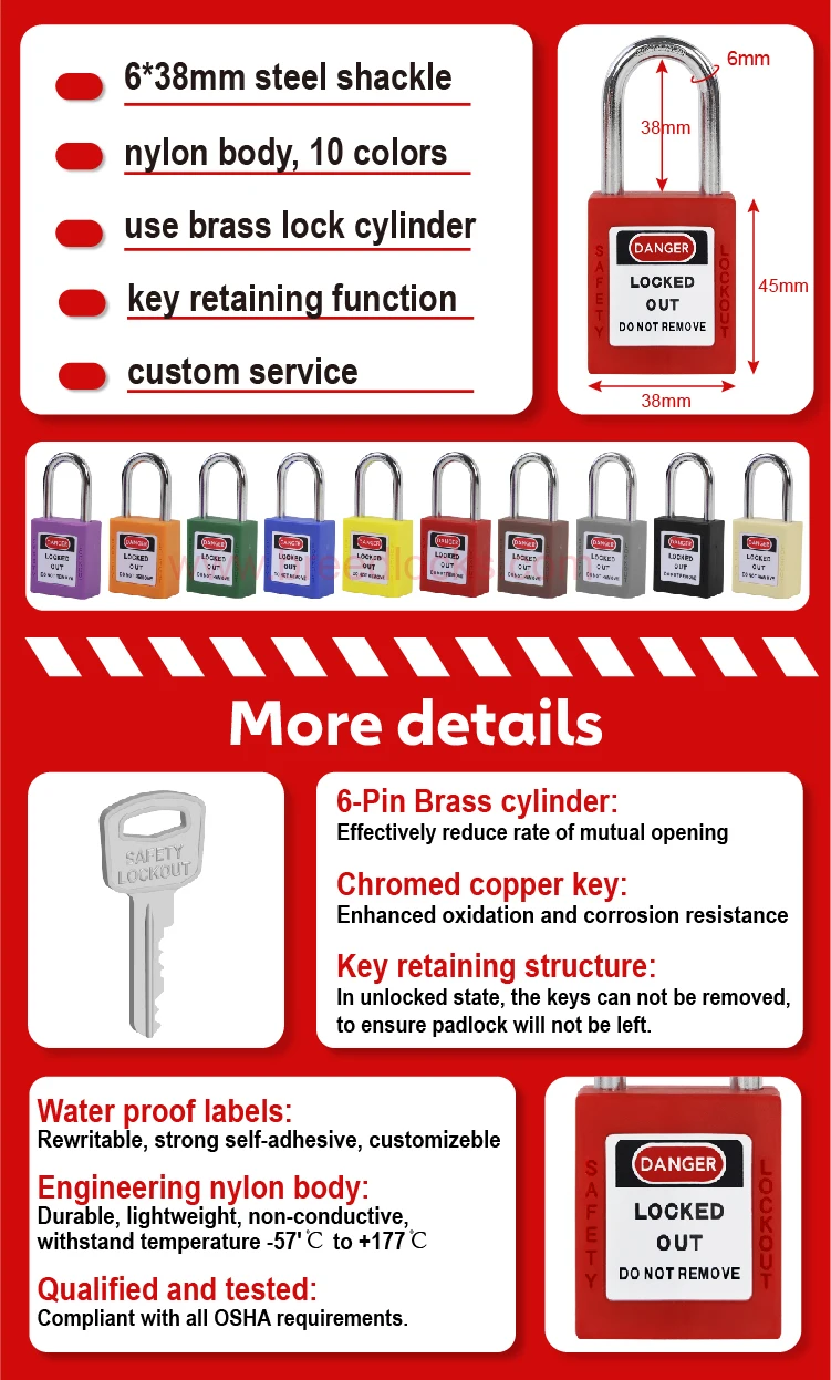 6MM*38MM Chromed Steel Shackle LOTO Padlocks Keyed Alike or ...