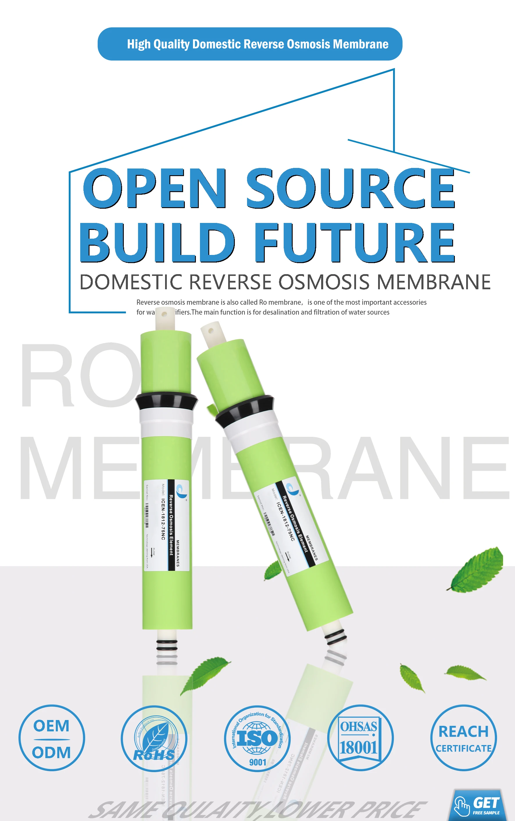 Qicen Domestic High Rejection Rate Ro Reverse Osmosis Membrane 75gpd ...