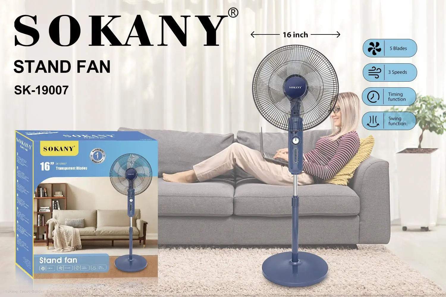 SOKANY19007 FAN Home Standing Floor Fan Shaking Head Timing Electric ...