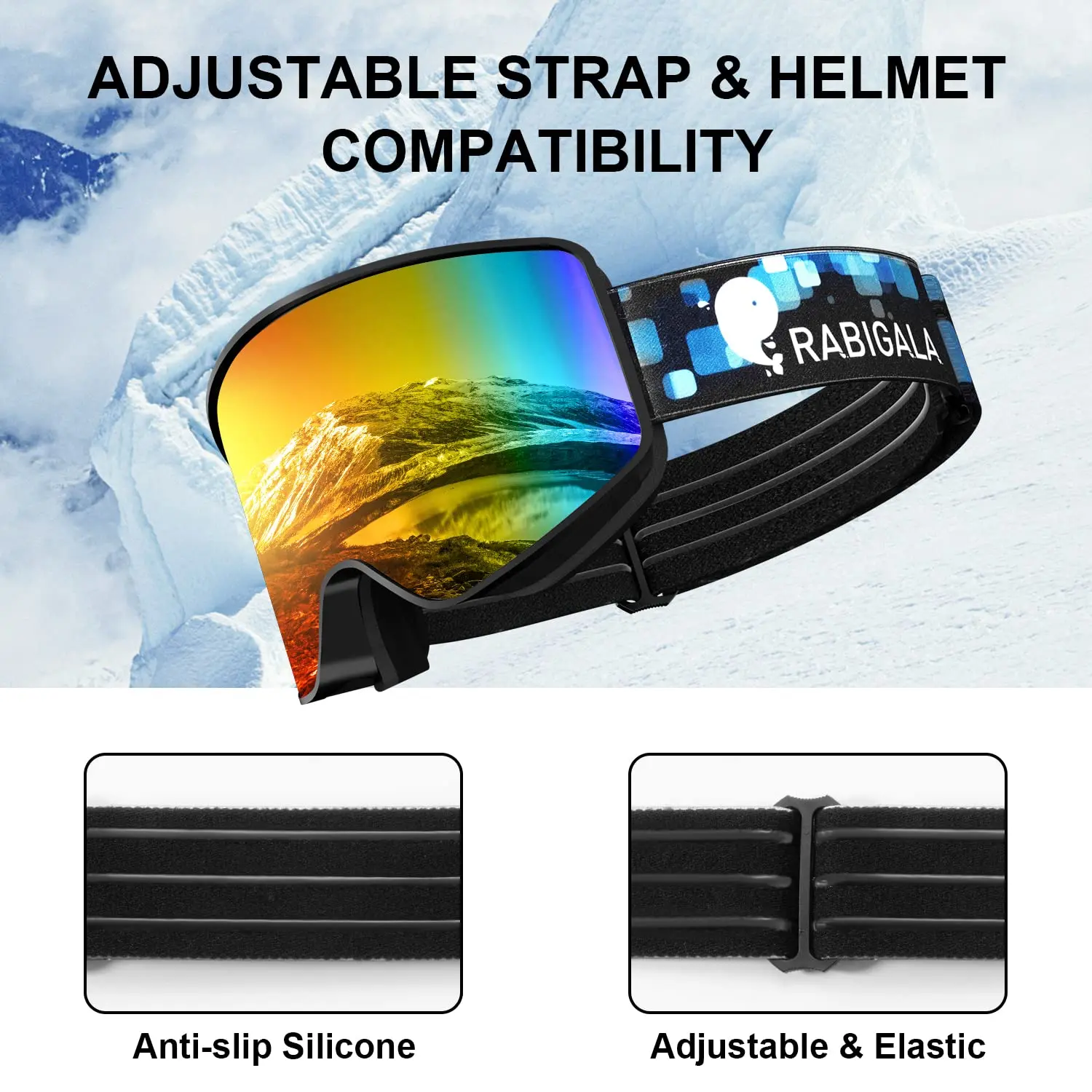 Cylindrical Double Lens Ski Sports Glasses With Adjustable Elastic Band ...
