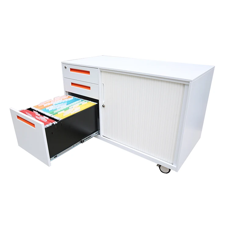 Under Desk Roller Shutter Tambour Door Mobile Metal Drawer Cabinet Desk ...