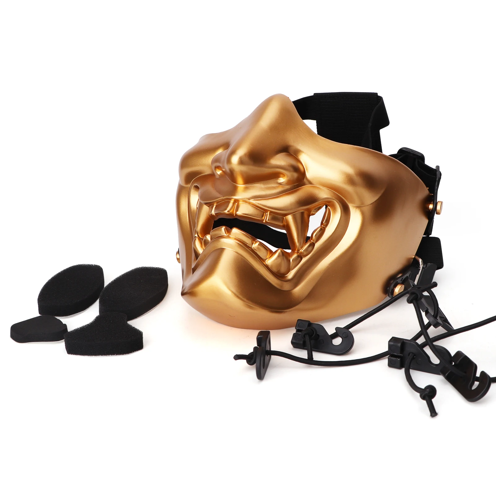 Tactical Half Face Demon Samurai Mask El Wire Anime Mask with Fangs ...