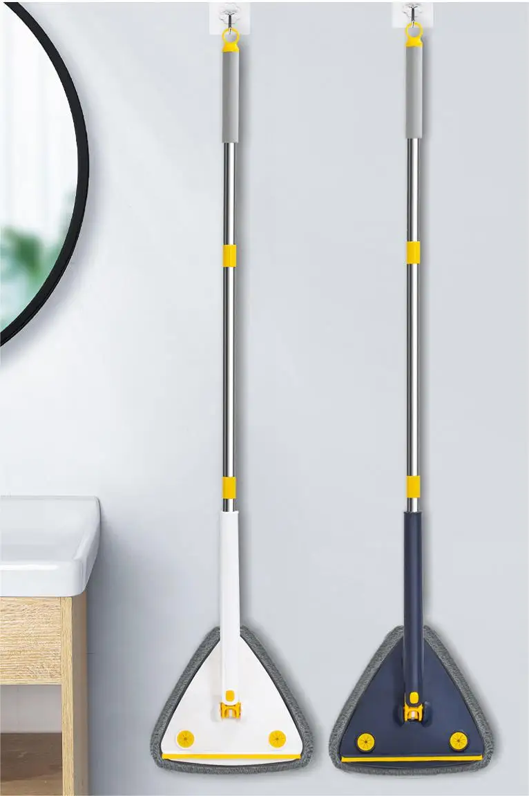 Triangular Flat Mop With Integrated Wiper Strip Steel Pole Hand Twist ...