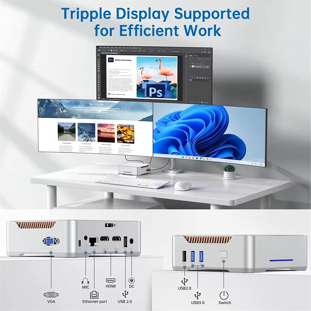 Mini PC DDR4 16GB+512GB Micro Computer Windows 11 Graphics 750MHz Intel ...