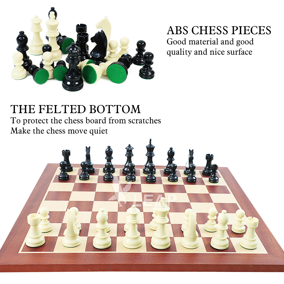 ABS Luxury Chess Pieces - 34 Staunton Set with Green Flock Bases